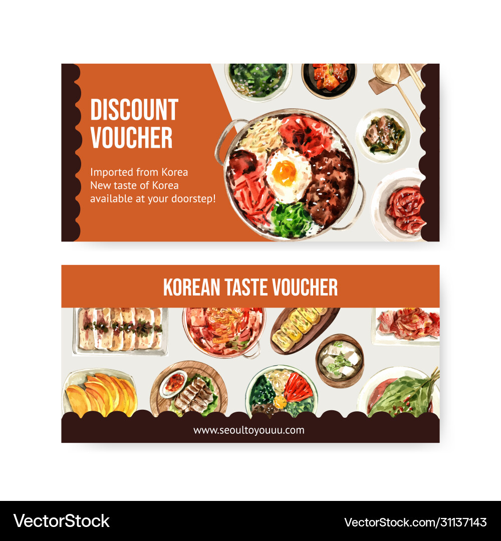 Korean food voucher design with egg roll ramyeon Vector Image