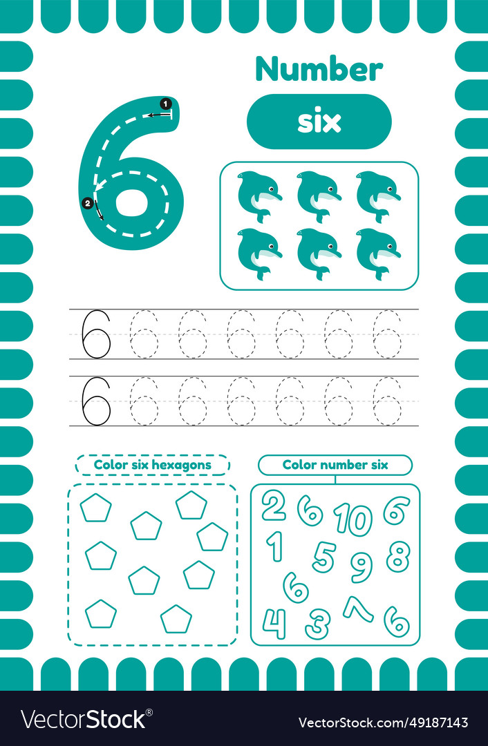 Learn number six activity page for preschool kids Vector Image