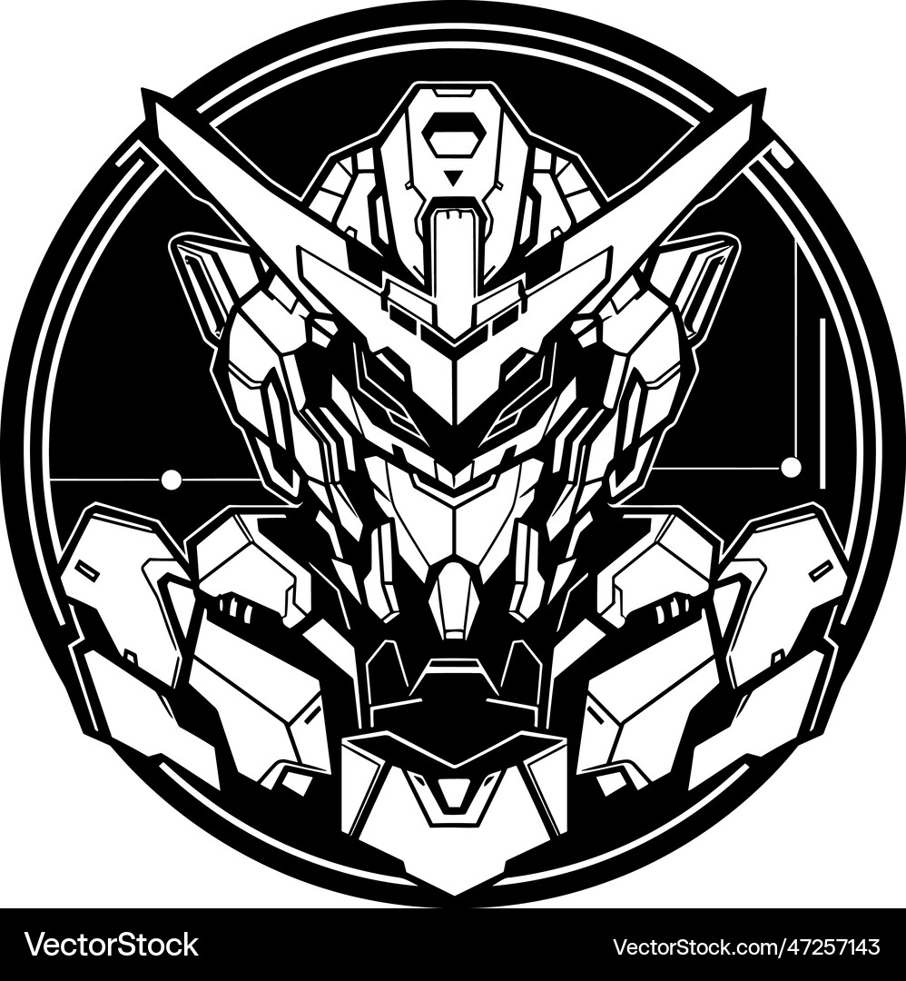 Mecha icon in a circle in black over white Vector Image