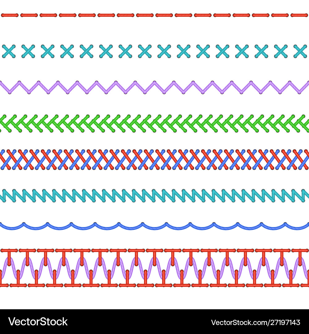 Realistic detailed 3d colourful stitches set Vector Image