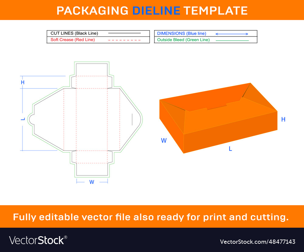 Rectangle box storage packaging dieline Royalty Free Vector