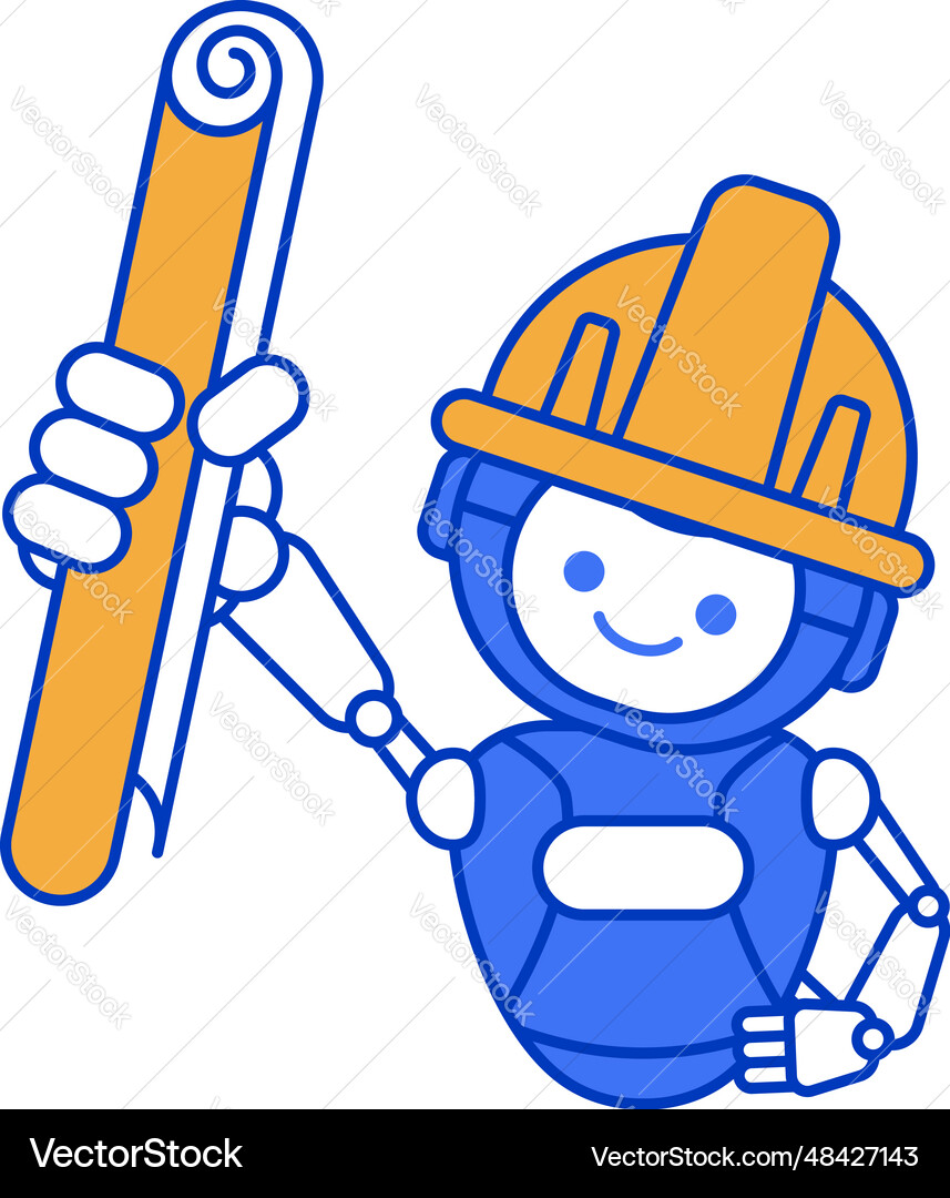 Robot holding blueprint paper mascot Royalty Free Vector