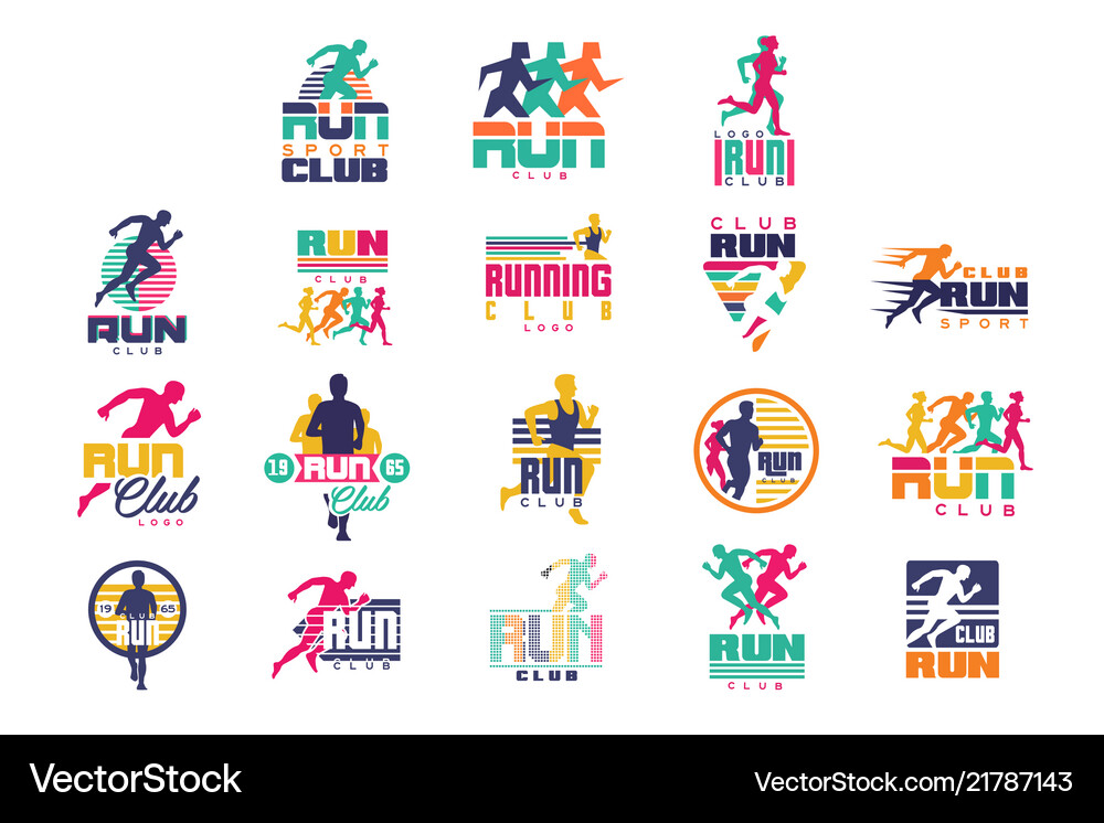 Run Sport Club Logo Set - Emblems & Templates Vector Image