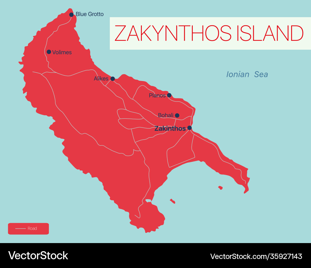 Zakynthos island detailed editable map Royalty Free Vector
