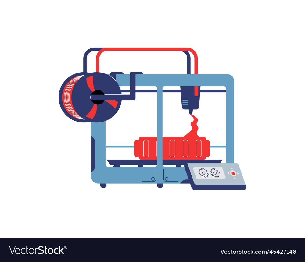 3d printing prototype object flat Royalty Free Vector Image