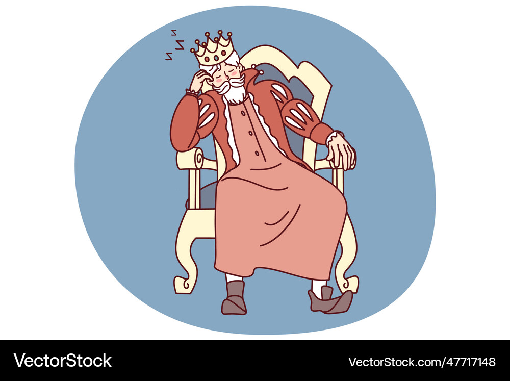 Bored king asleep in chair Royalty Free Vector Image