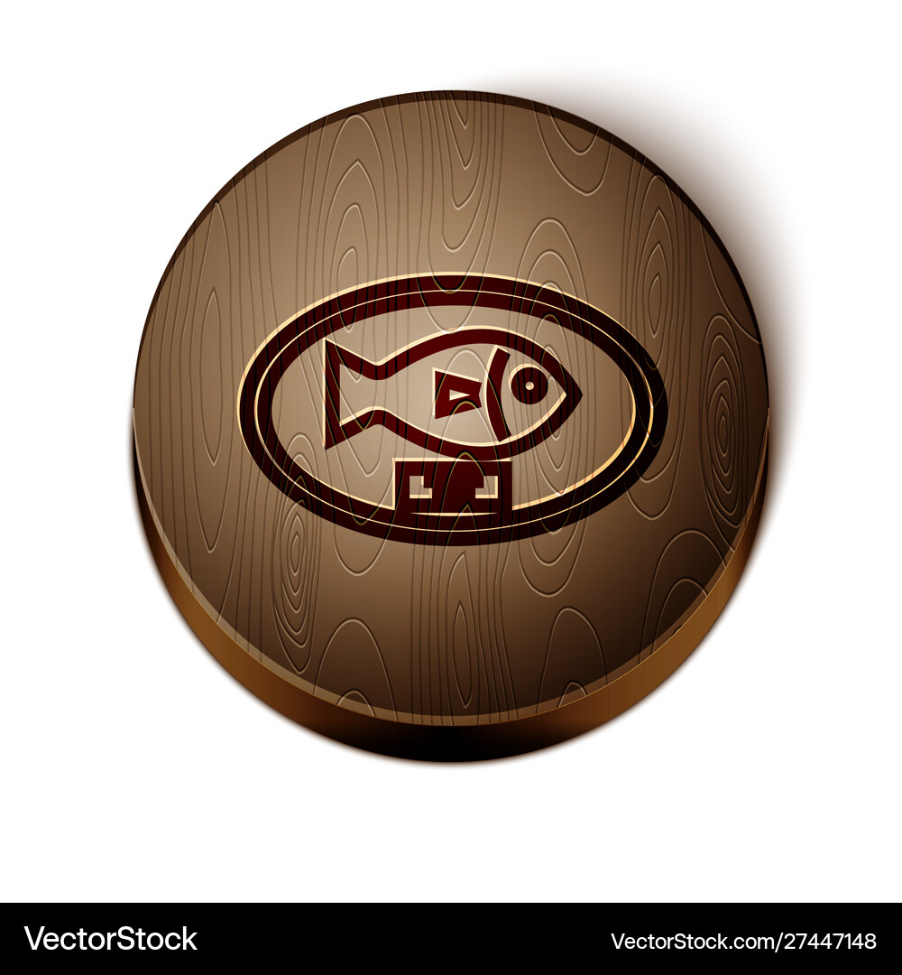 Brown line fish trophy hanging on board icon Vector Image