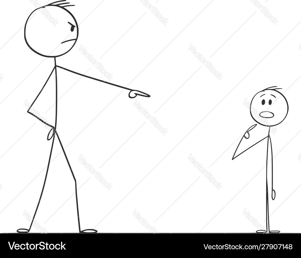 Cartoon man pointing and blaming boy or Royalty Free Vector