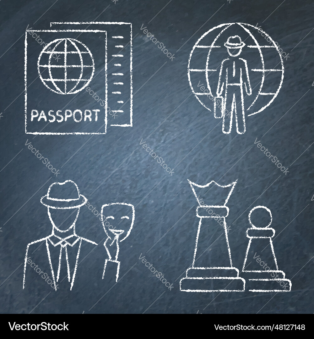 Diplomacy and spy agent icon set Royalty Free Vector Image