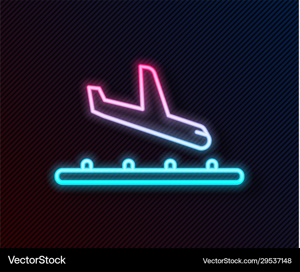 Glowing neon line plane landing icon isolated Vector Image