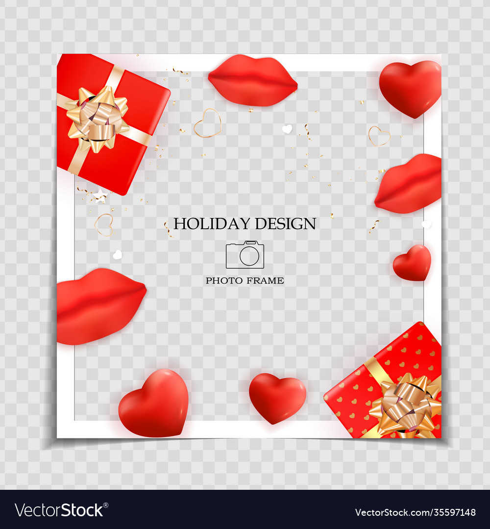 Holiday background photo frame template valentine Vector Image