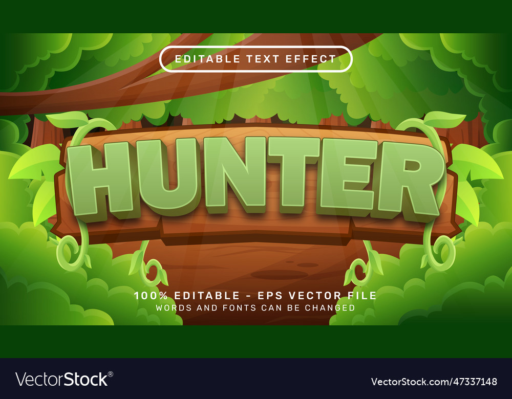 Hunter 3d text effect and editable text effect Vector Image