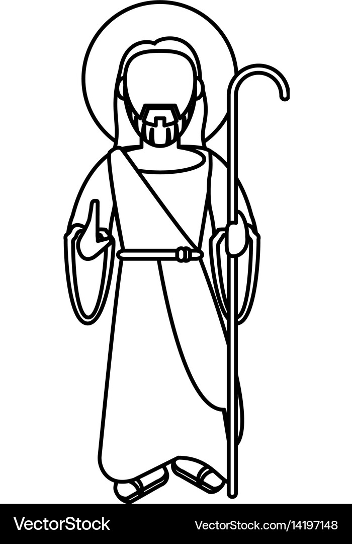 Jesus christ blessed with stick outline Royalty Free Vector