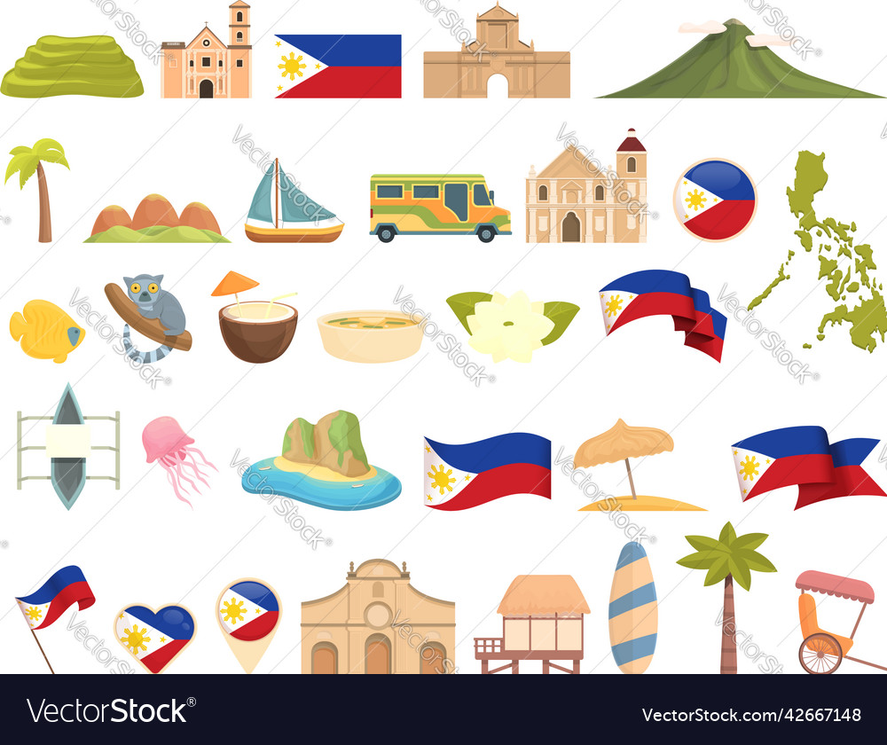 Philippines icons set cartoon bohol Royalty Free Vector Philippines icons set cartoon bohol Royalty Free Vector