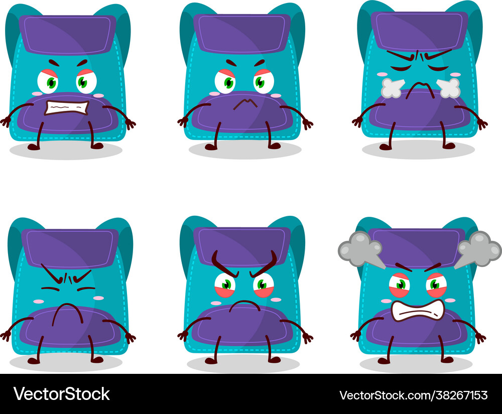 Blue bag cartoon character with various angry Vector Image