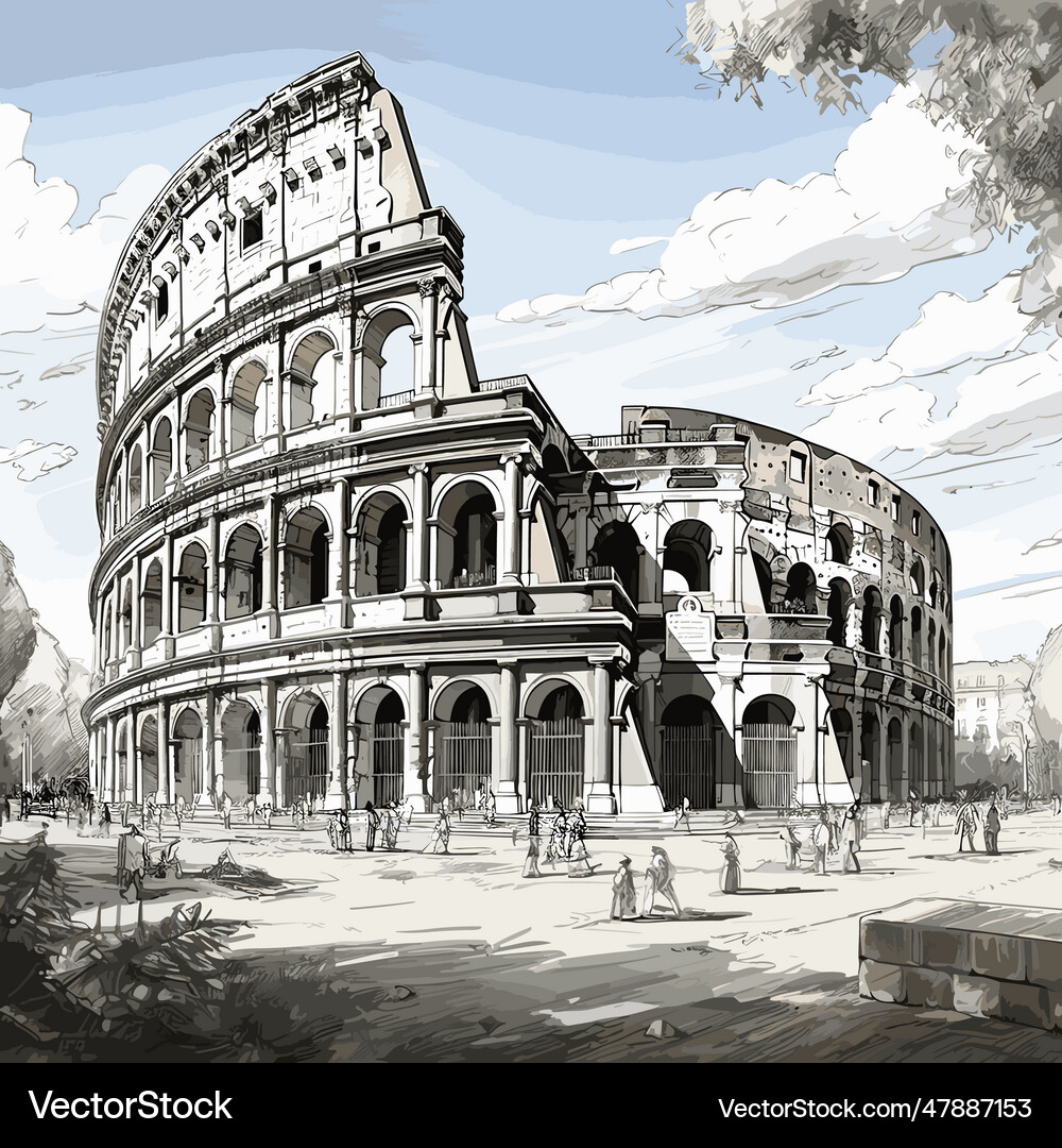 Colosseum hand-drawn comic colosseum doodle Vector Image