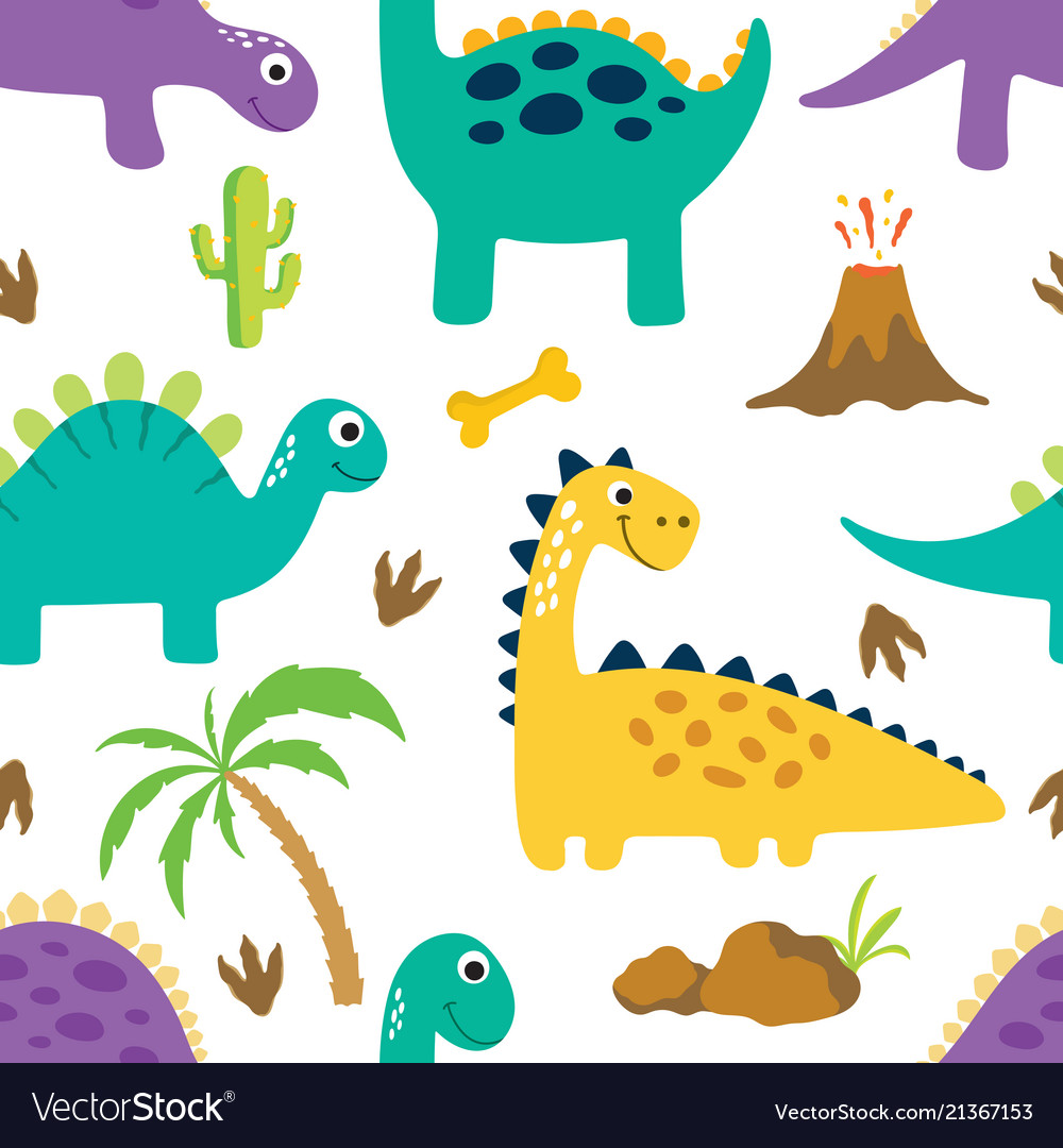 Cute dino seamless pattern Royalty Free Vector Image