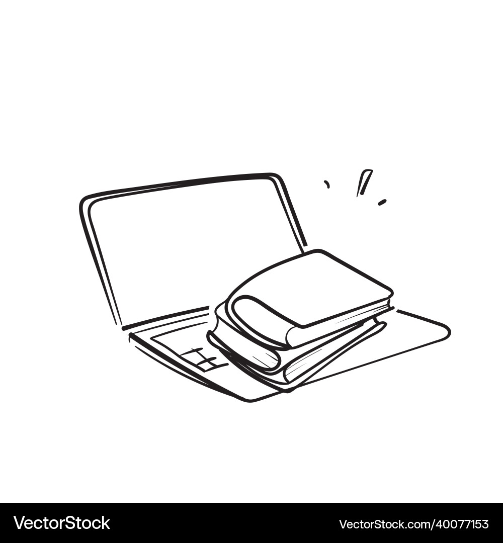 Hand drawn doodle laptop and book symbol Vector Image