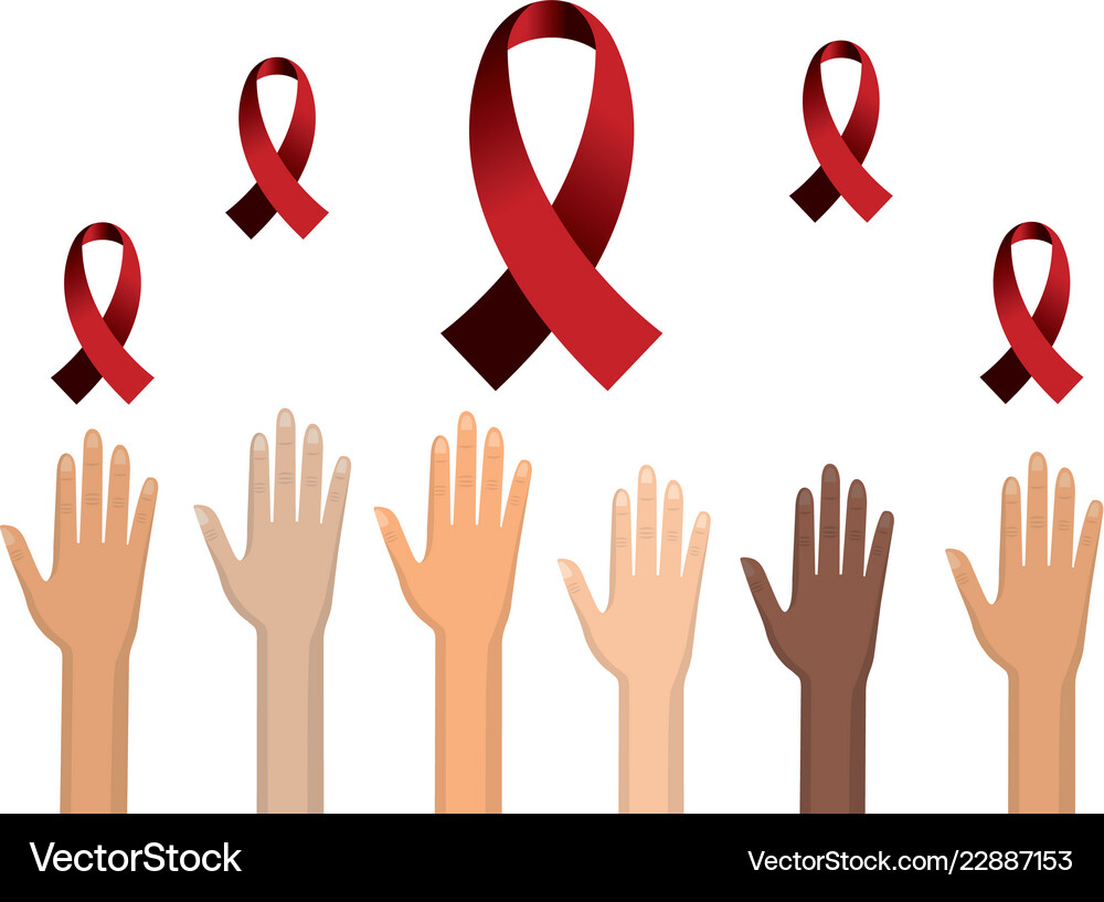 Hiv ribbon and hand design Royalty Free Vector Image