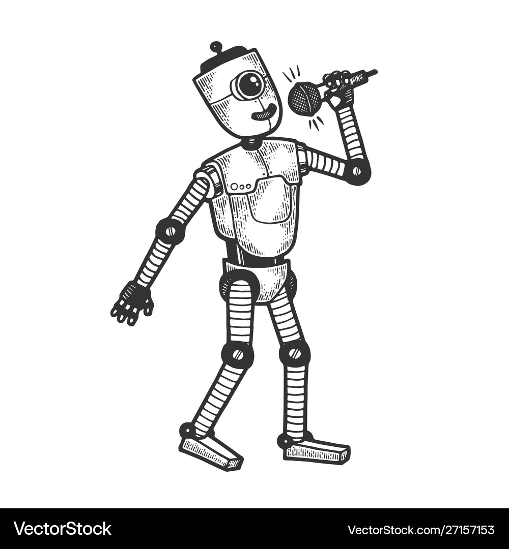 Robot singer vocalist sketch engraving Royalty Free Vector