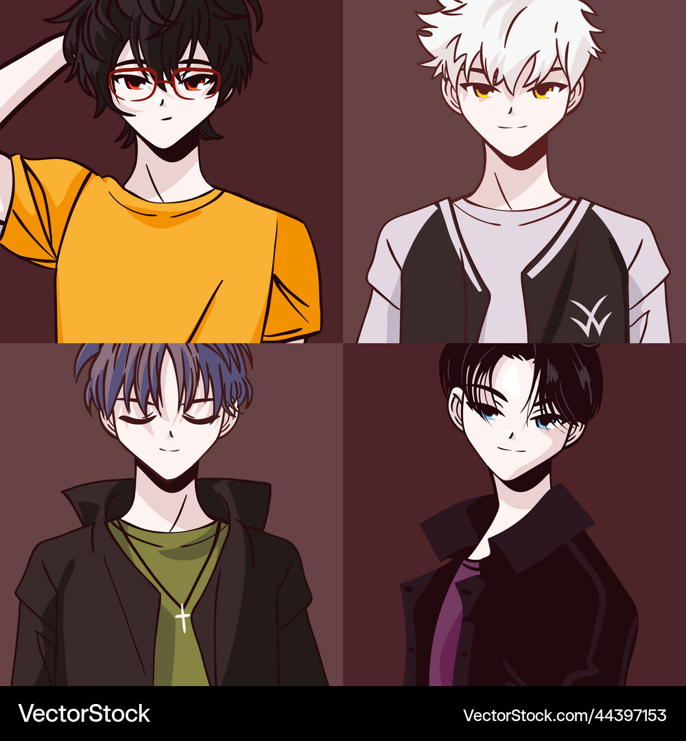 Set of anime men Royalty Free Vector Image - VectorStock