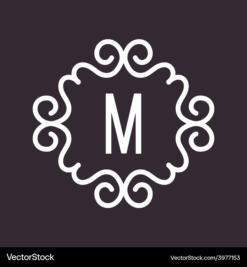 White vintage twirl frame for m letter Royalty Free Vector