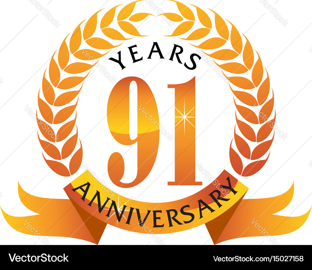 91 years ribbon anniversary Royalty Free Vector Image