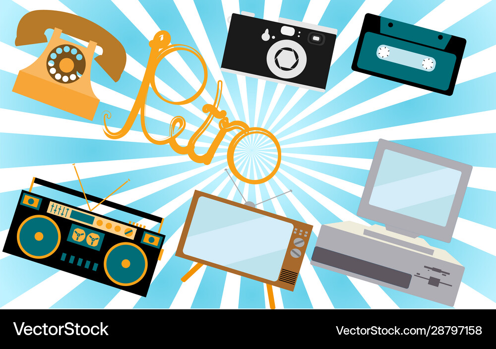 A set retro electronics technology old Royalty Free Vector