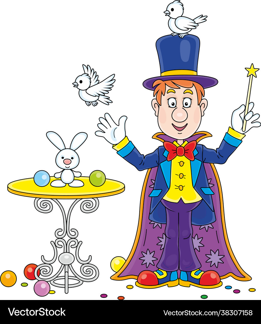 Circus magician with a magic wand and hat Vector Image