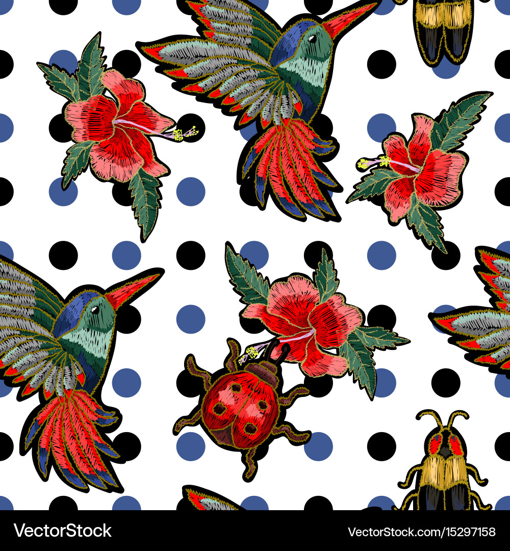 Embroidery hummingbird Royalty Free Vector Image