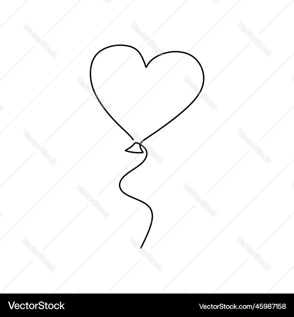 Heart shaped balloon continuous drawing line art Vector Image