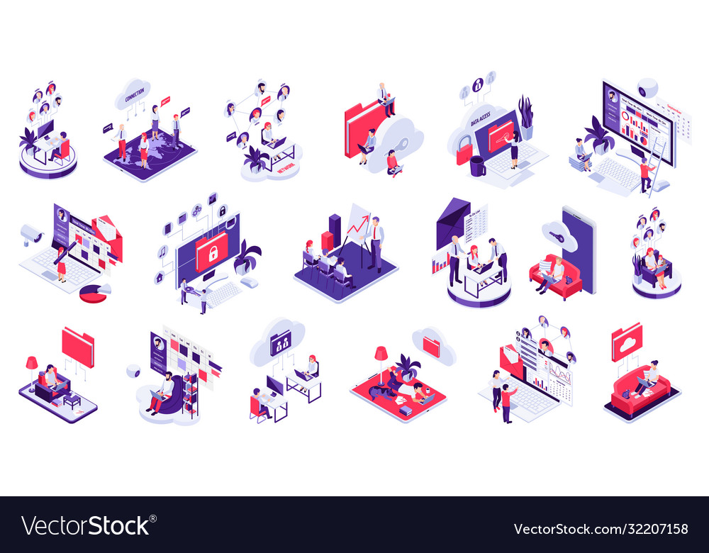 Remote work management set Royalty Free Vector Image
