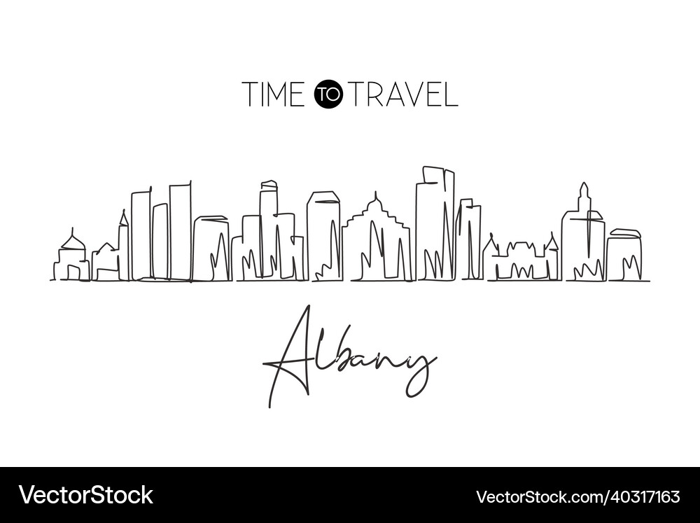 Continuous one line drawing albany city skyline Vector Image