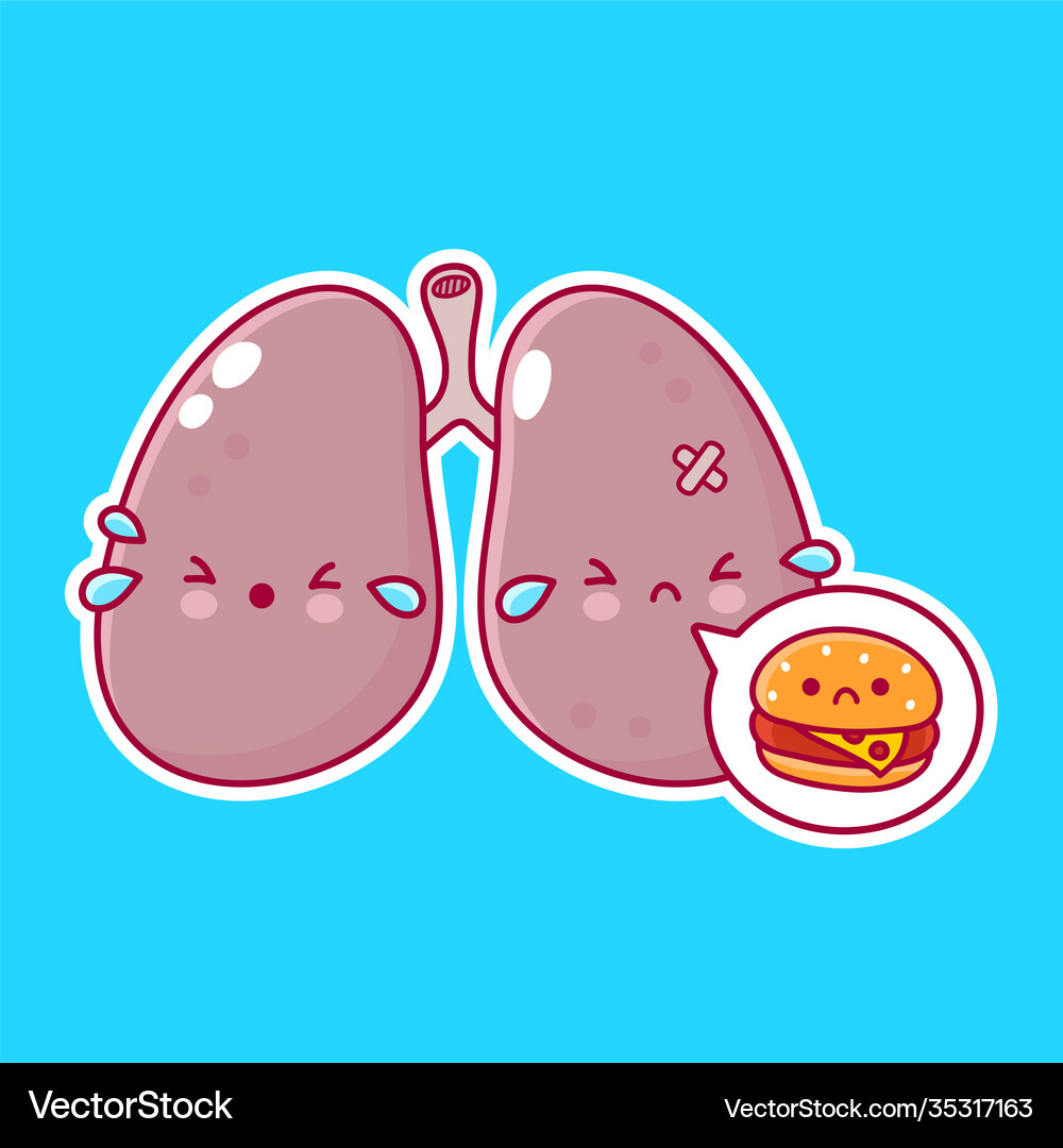 Cute sick cry human lungs organ character Vector Image