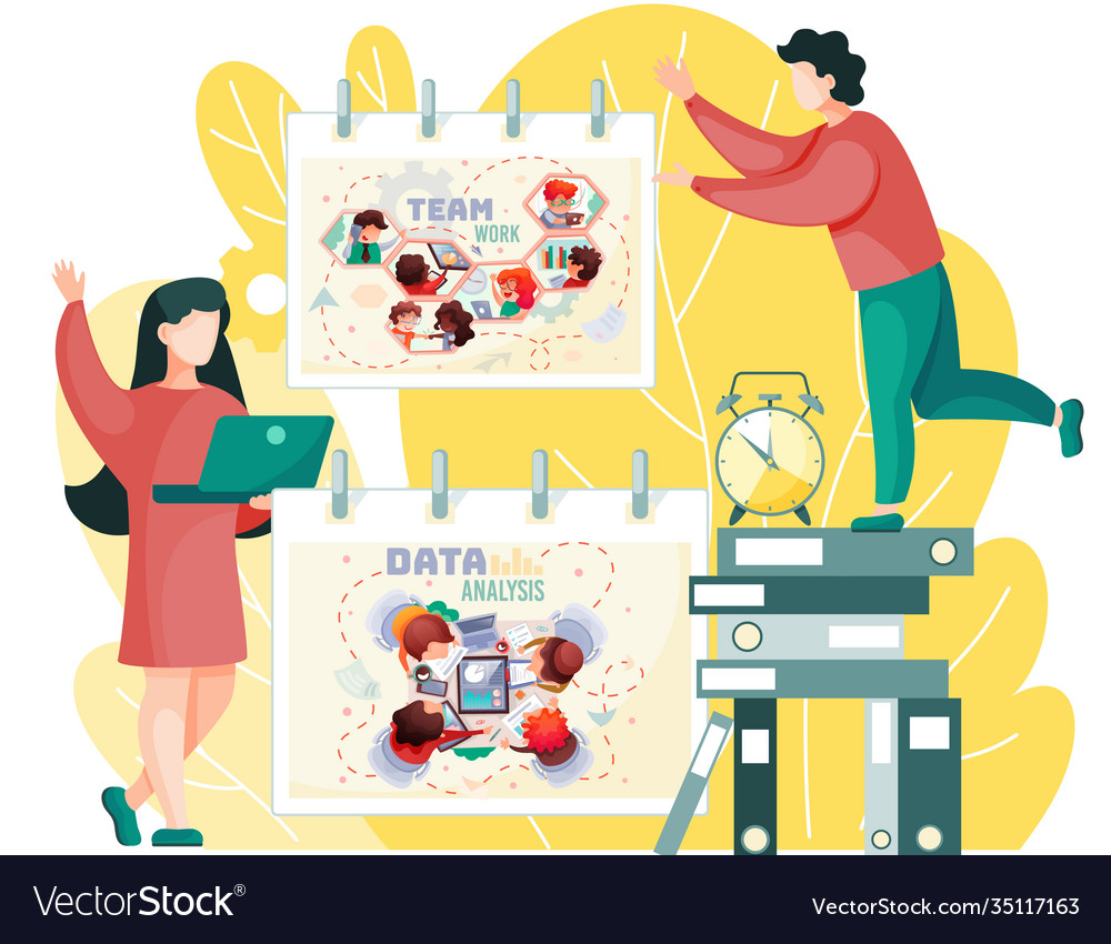 Data analysis teamwork a team analysts holds Vector Image