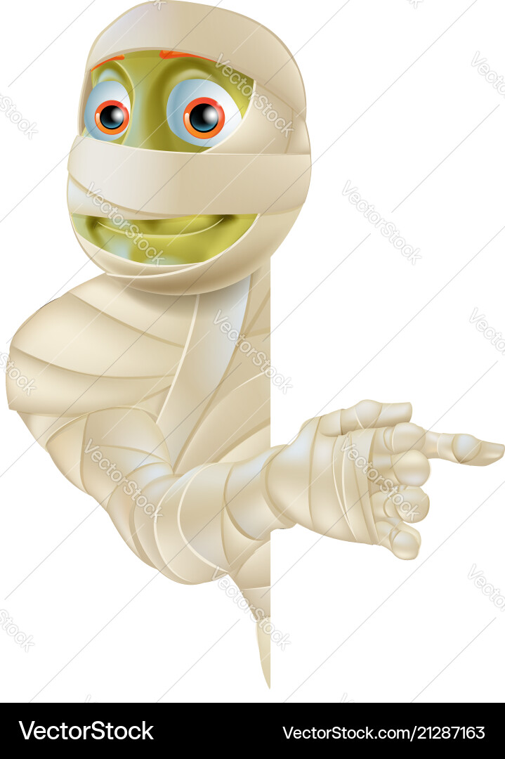 Halloween mummy pointing Royalty Free Vector Image
