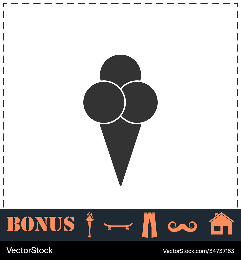 Ice cream balls in waffle cone icon flat Vector Image