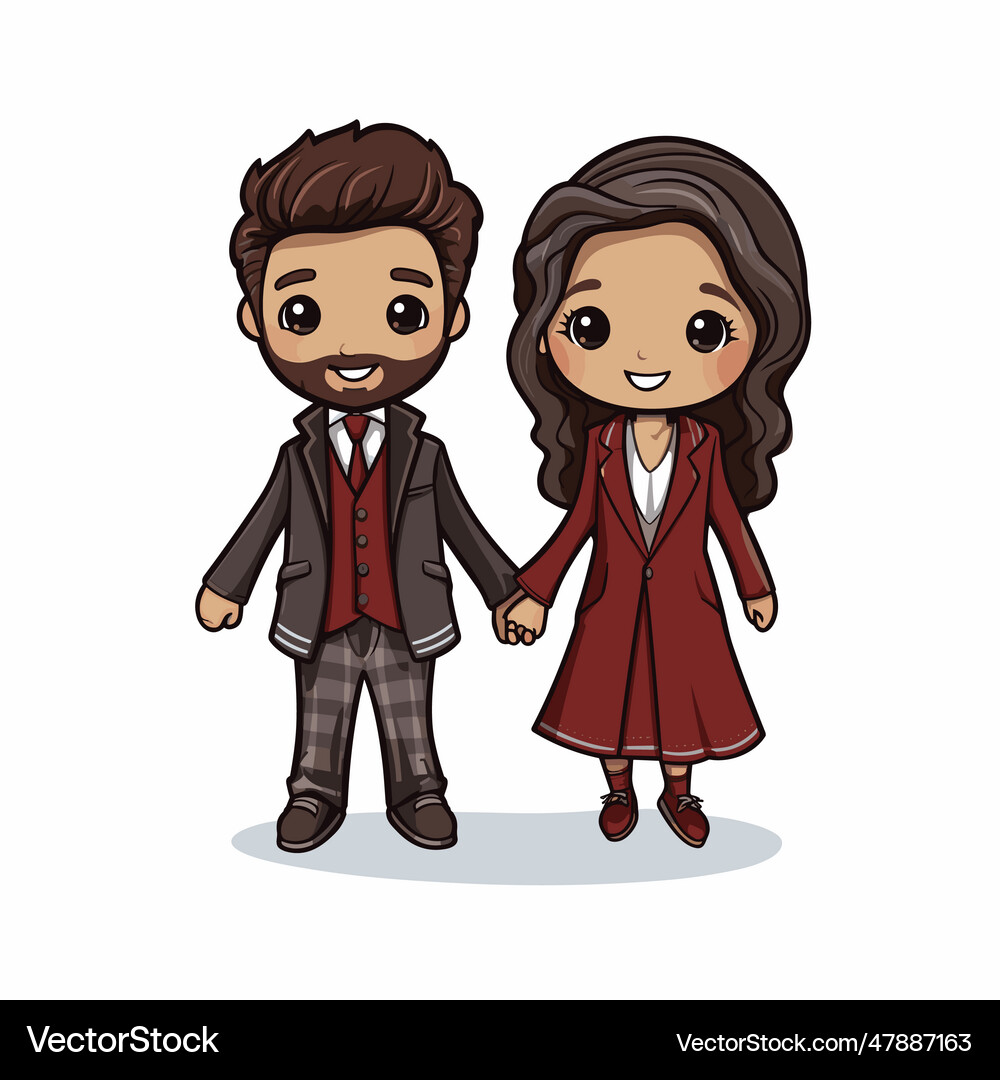 Indian couple hand-drawn comic couple Royalty Free Vector