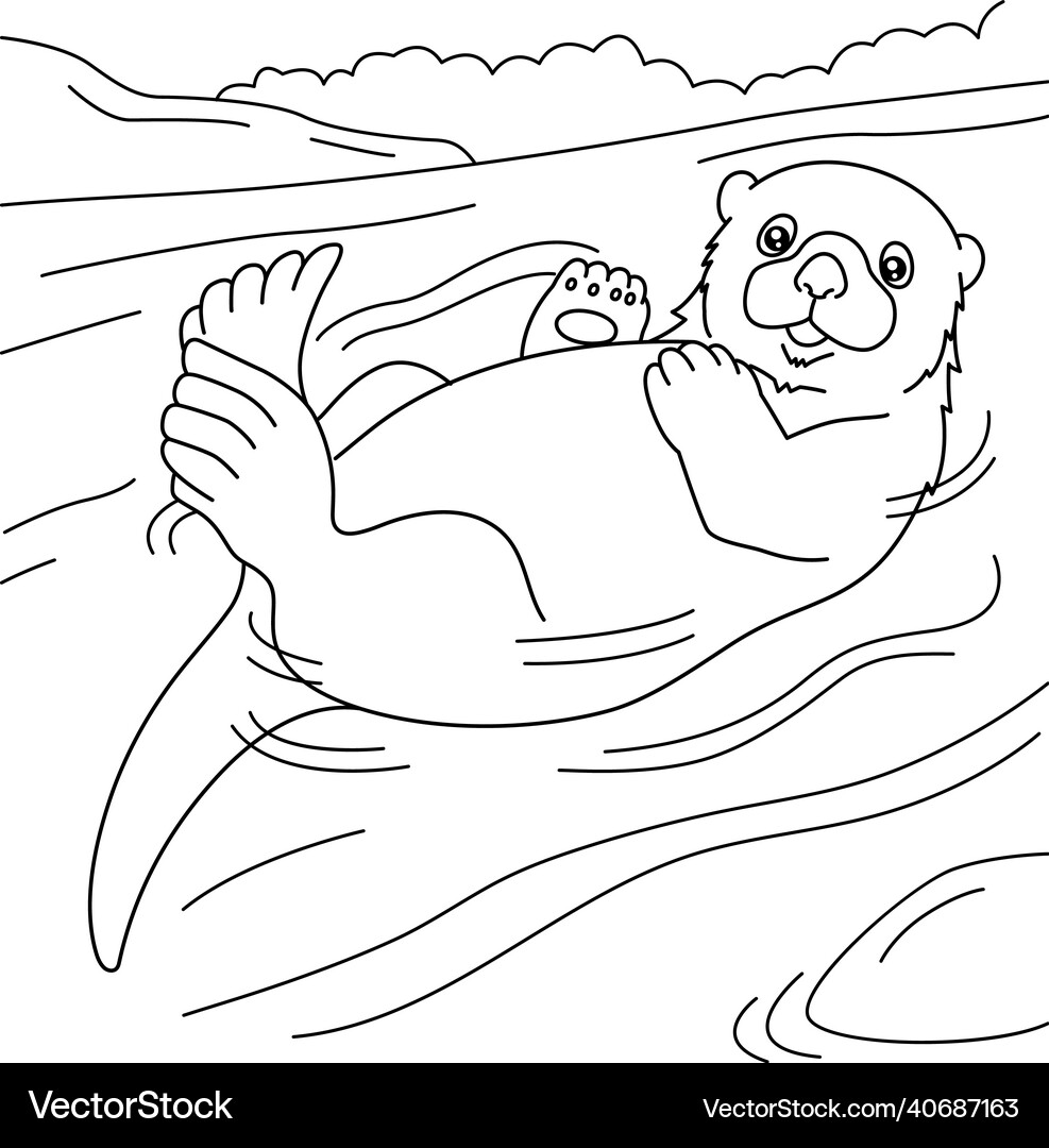 Sea otter coloring page for kids Royalty Free Vector Image