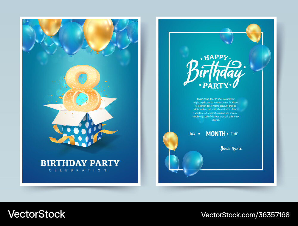 8th years birthday invitation double card Vector Image