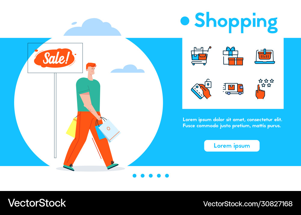 Banner shopping and linear icons set Royalty Free Vector
