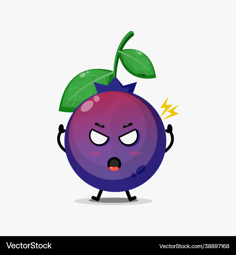 Cute blueberry character is angry Royalty Free Vector Image
