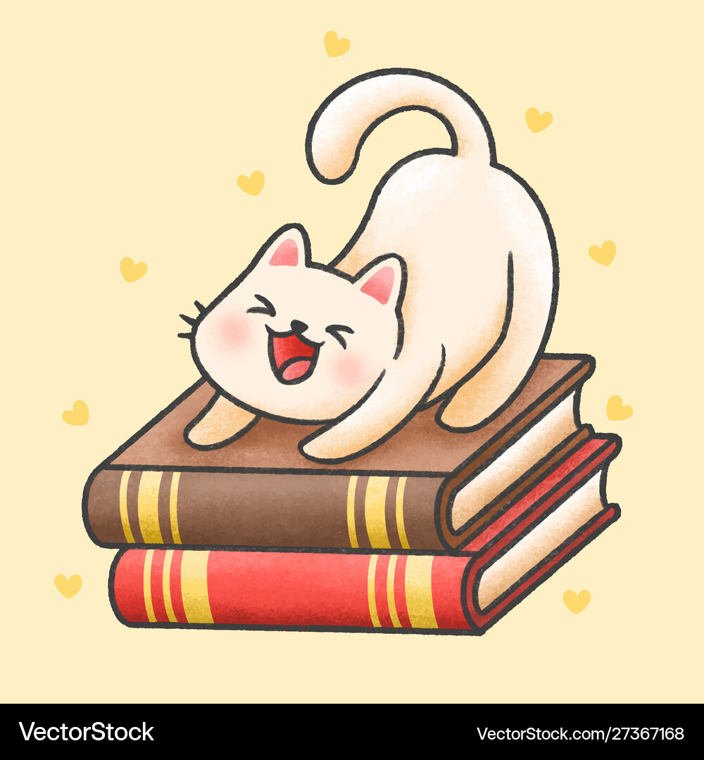 Cute Cartoon Cat Reading on Books Royalty Free Vector Image