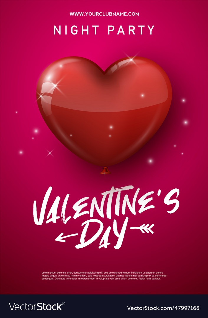 Happy valentines day poster with realistic heart Vector Image