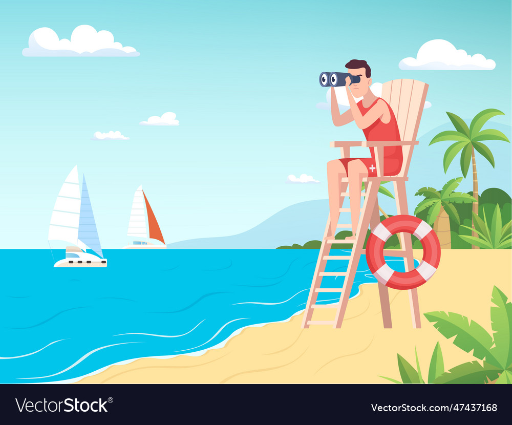 Marine lifeguard sea landscape with lifeguard man Vector Image