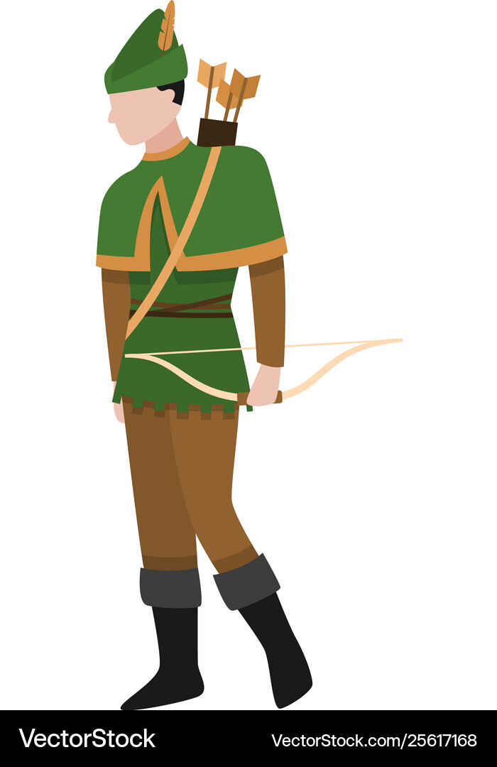 Medieval forest archer in green clothes and hunter