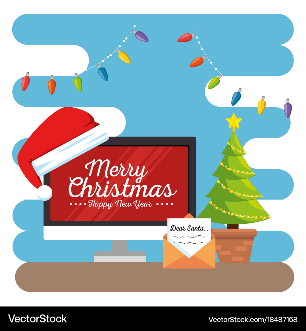 Merry christmas decorated workplace office Vector Image