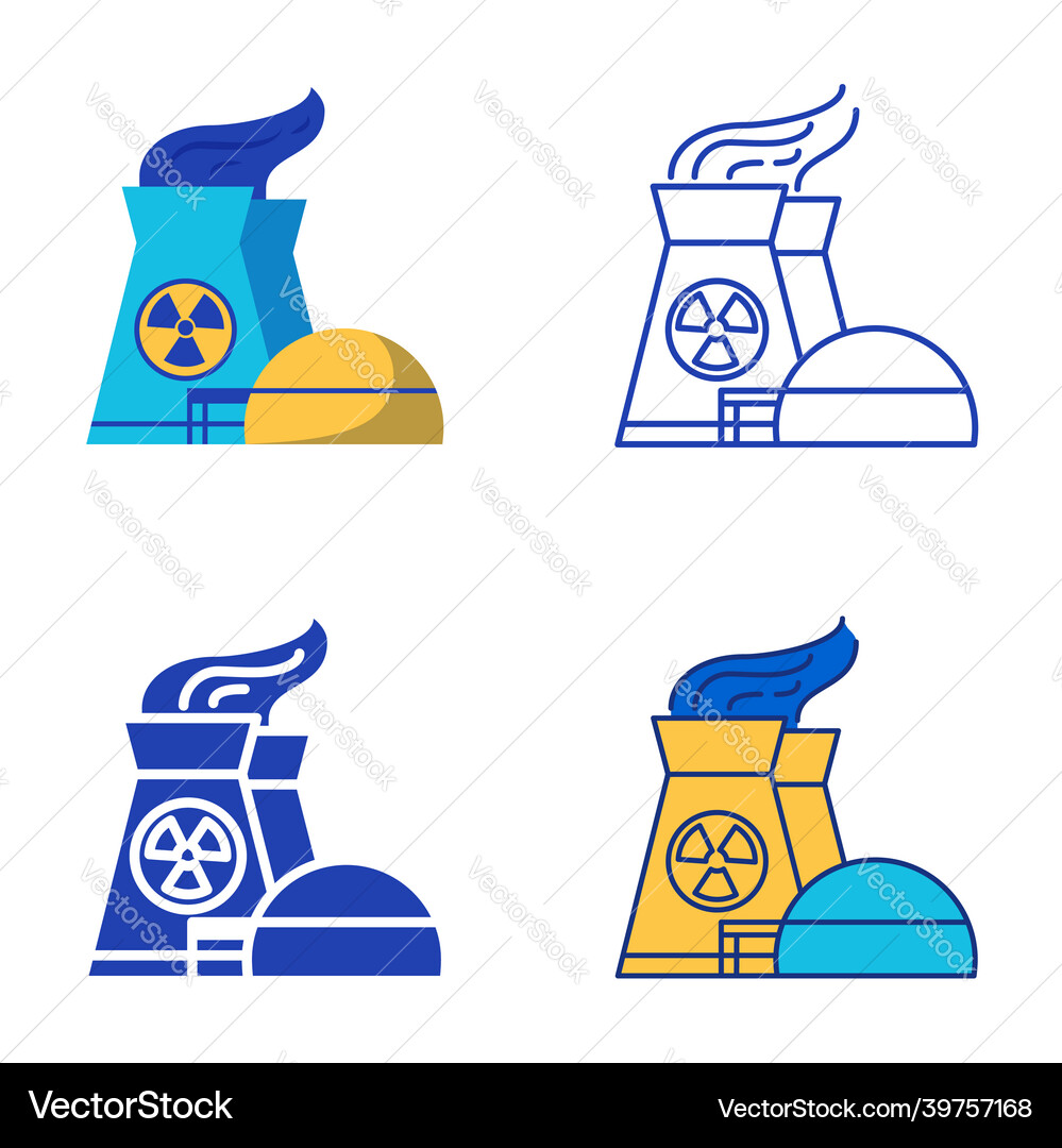 Nuclear power plant icon set in flat and line Vector Image