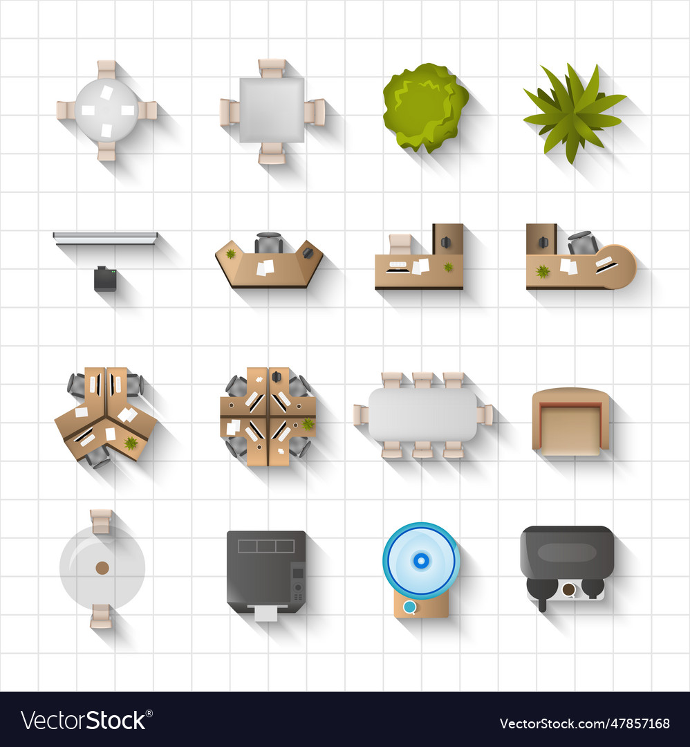 Office interior icons top view interior Royalty Free Vector Office interior icons top view interior Royalty Free Vector