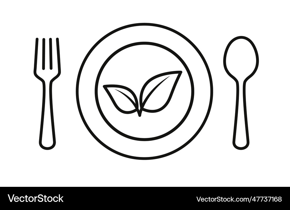 Vegetarian sign with leaf fork knife and plate Vector Image